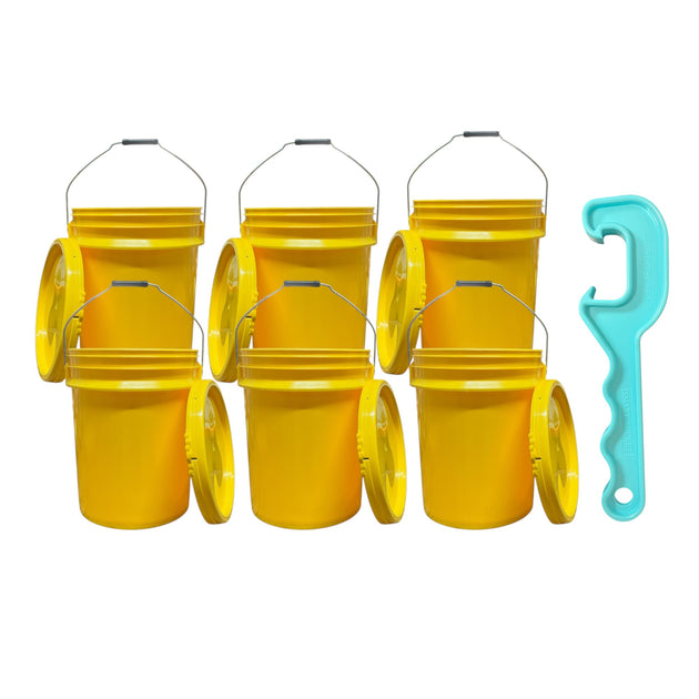 5-Gallon Bucket with Lid – 6 Pack + Bucket Opener Tool – Lee Fisher Sports